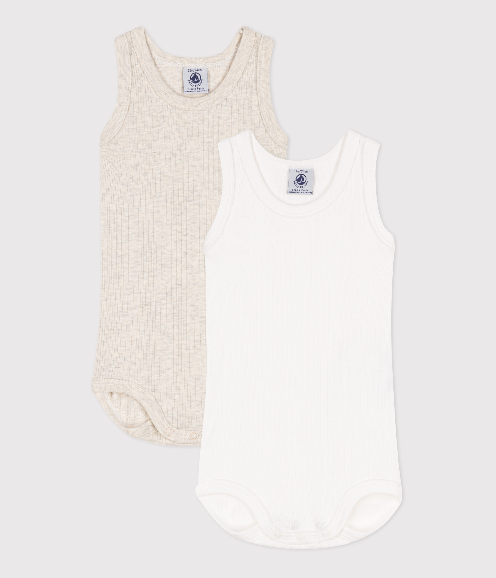 Pack of 2 Drop Needle Rib Cotton Vest Bodysuits variante 1 | Petit Bateau