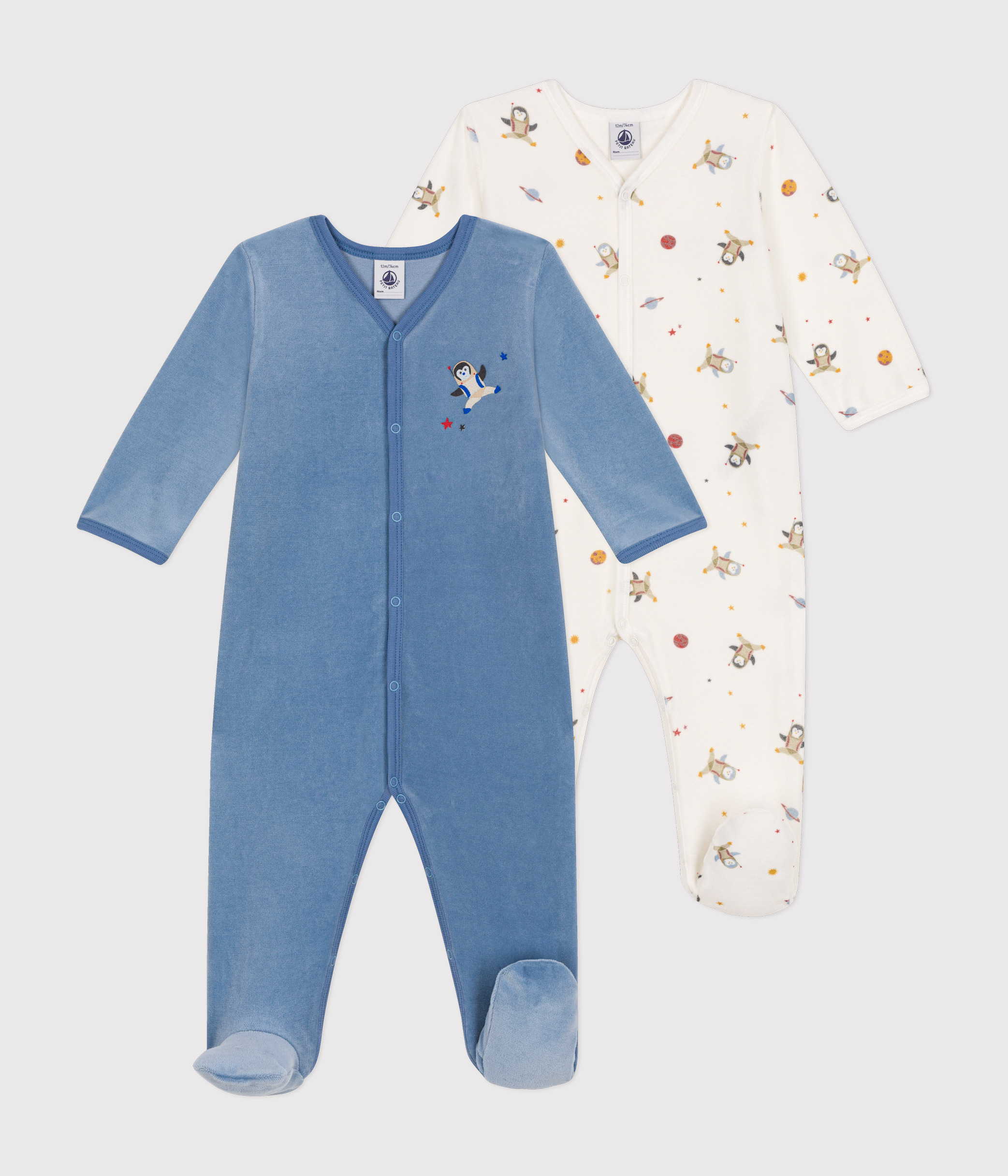 Babies' velour pyjamas - 2-pack variante 1 A0AY400 | Petit Bateau