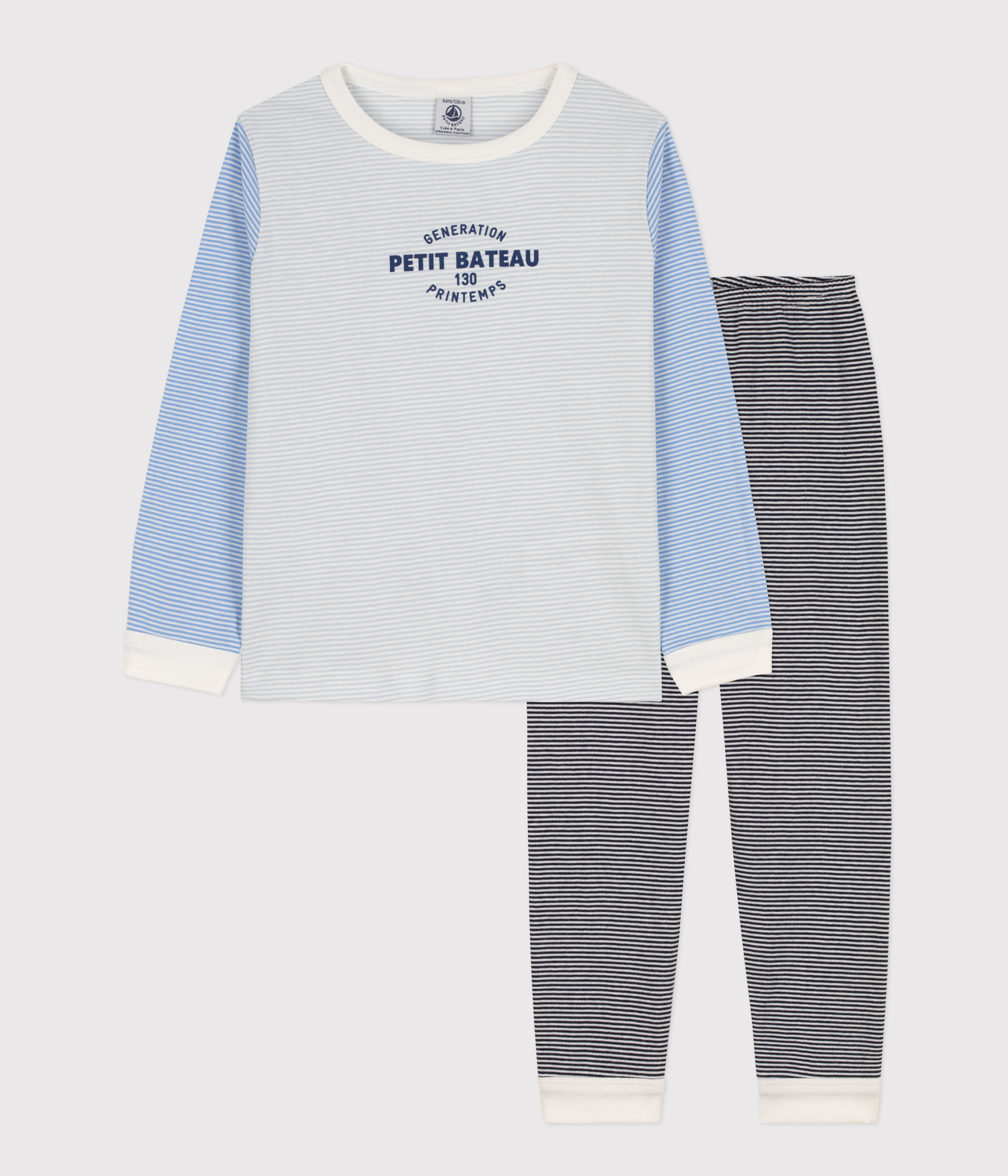 Children's Unisex Three-Tone Pinstriped Cotton Pyjamas SMOKING/MULTICO ...