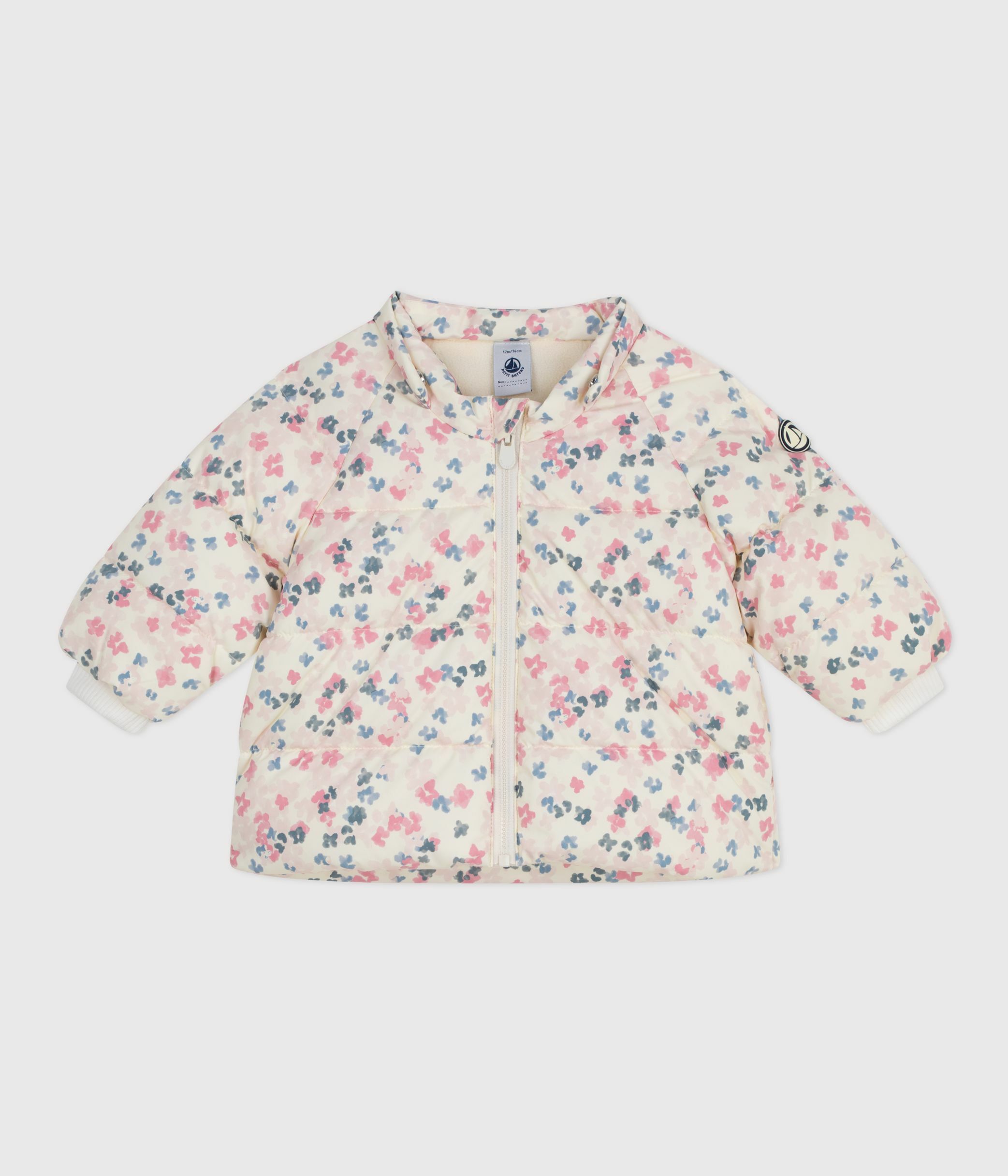 Baby down jacket with floral print and removable hood MILK/MULTICO ...